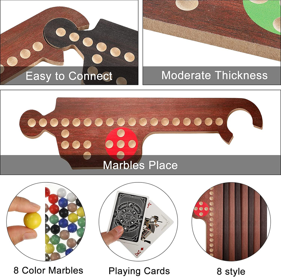 Wooden Board Games Set with 8 Wood Boards 40 Colorful Marbles Pegs 3 ...