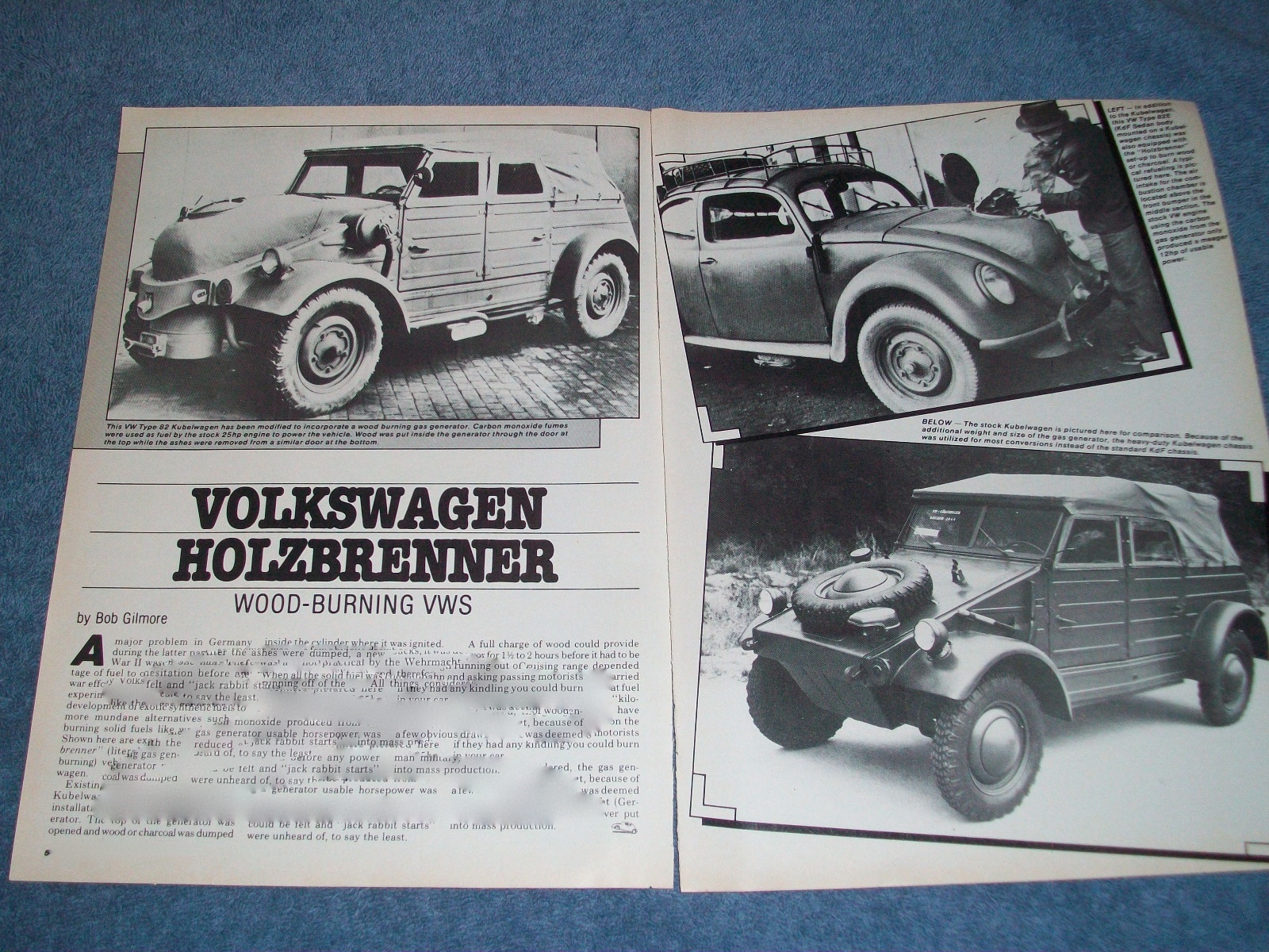 1986 VW Wood-Burning Type 82 Info Article "Volkswagen Holzbrenner ...
