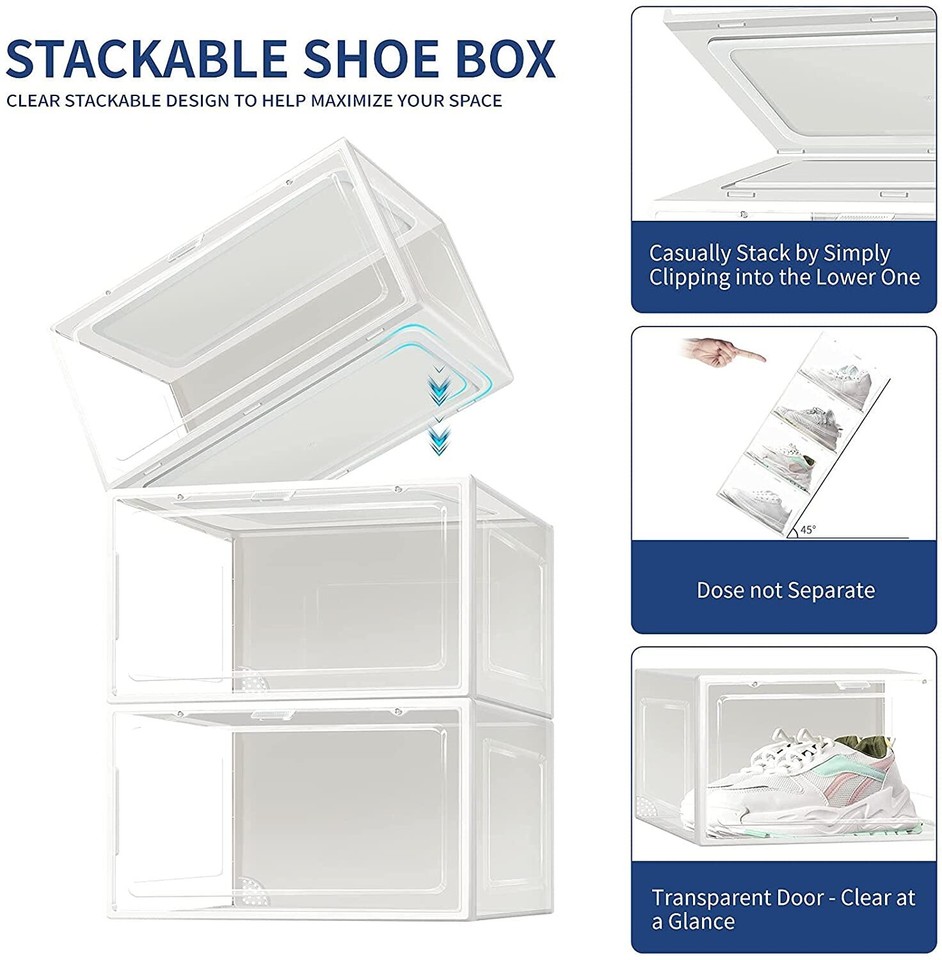 Stackable Magnetic Shoe Storage Box Organizer Sneaker Case Side/Front ...