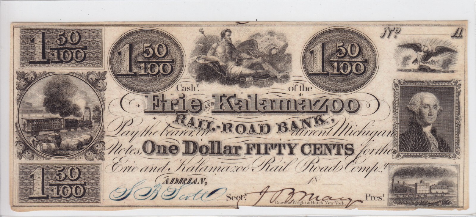 1840s Erie and Kalamazoo Railroad Bank $1.50 Note Adrian MI $1 50c | eBay