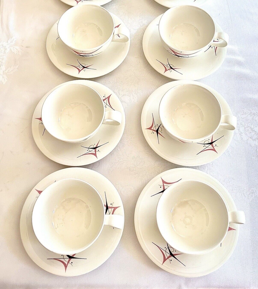 HARLEQUIN HALLCRAFT EVA ZEISEL 6 CUPS & SAUCERS ATOMIC AGE EUC MID ...