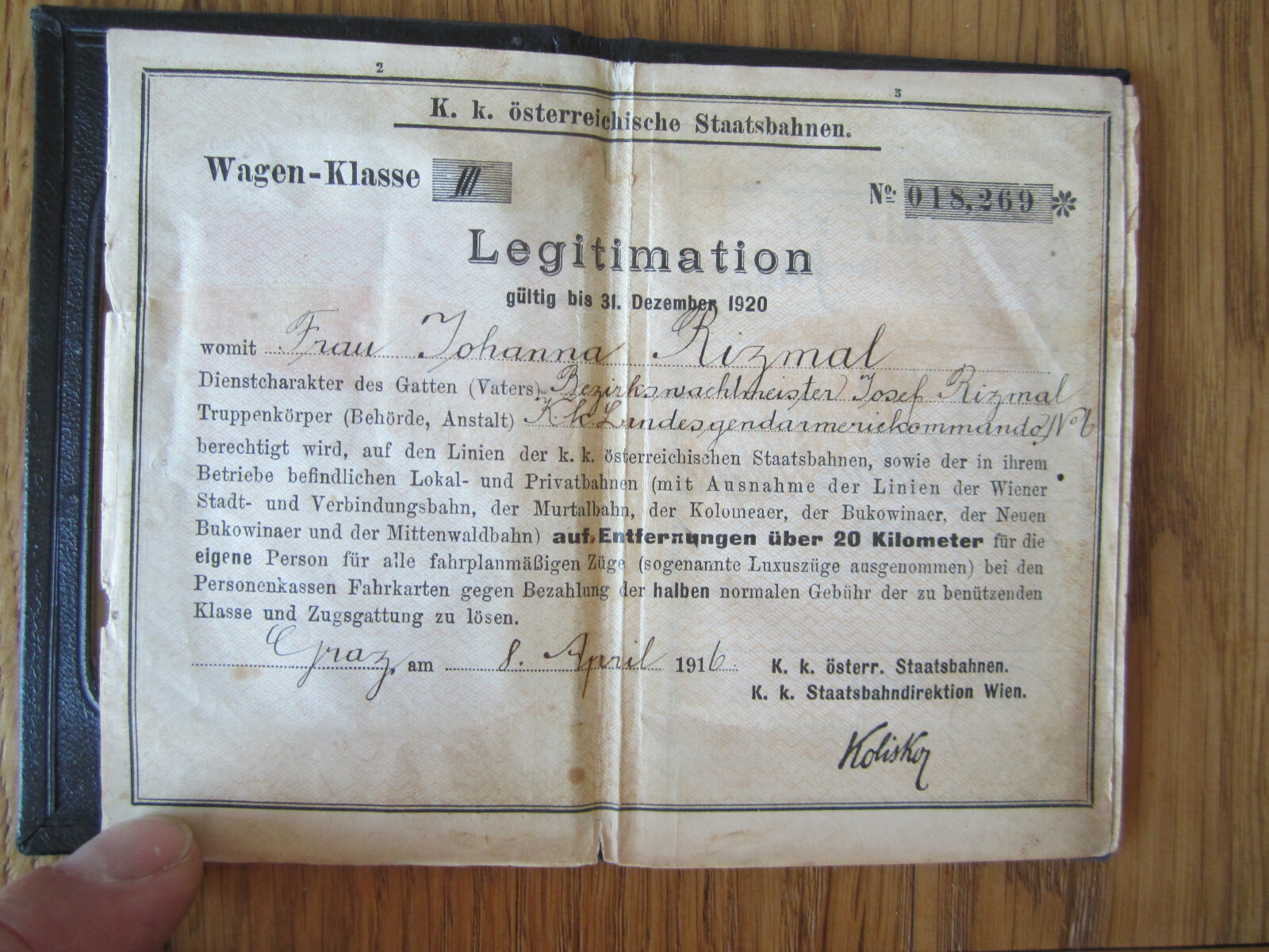 Legitimation Angehörige Militärpersonen K.k. österreichische ...