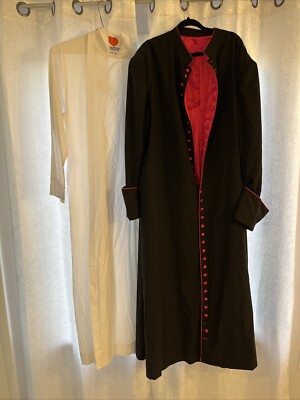 Black/fuchsia Satin Clergy Vestment Padded Shoulders Jacket And White ...