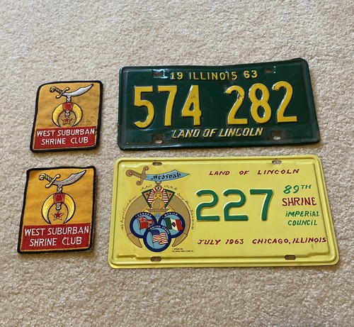 Antique 1963 Shriners Car Club License Plate Set With Patches | eBay