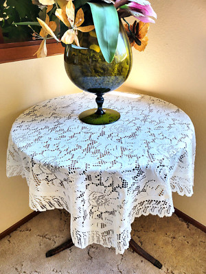 Machine Laced Tablecloth with Floral Design Square 34" x 36" | eBay