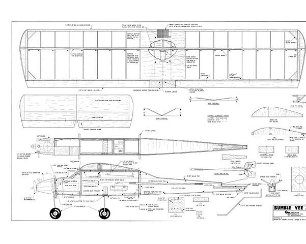 Bumble Vee 20 RC Sport 50" Wingspan RC Model Airplane Printed Plans ...