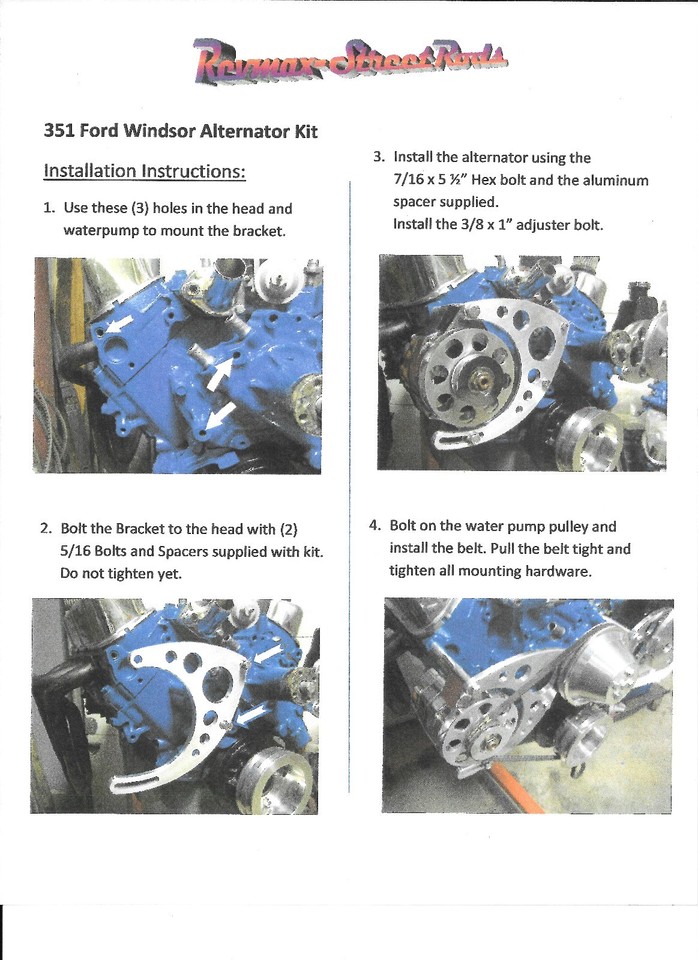 351 FORD WINDSOR LOW / MID MOUNT ALTERNATOR BRACKET KIT BILLET ALUMINUM ...