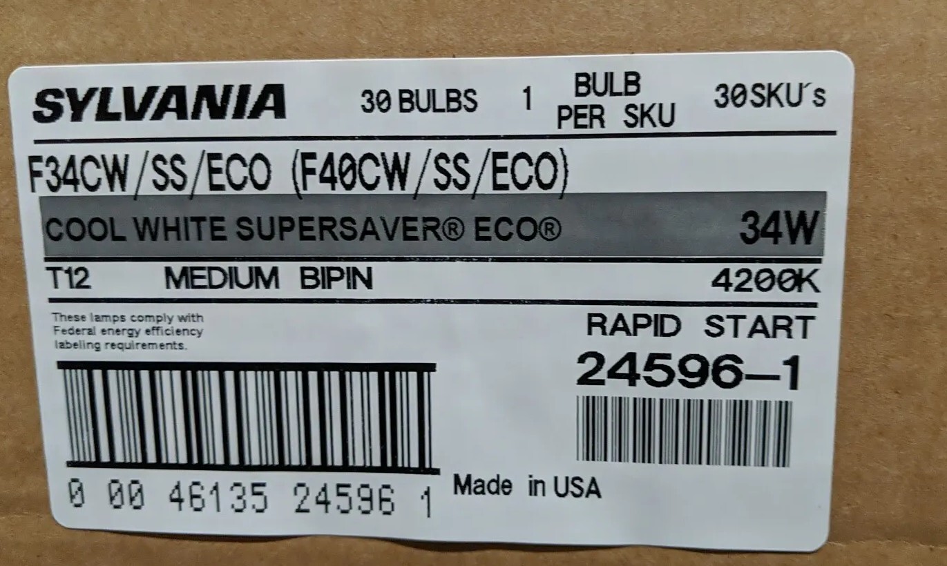 SYLVANIA 30 Pack-4' T12 BiPin Florescent Bulbs F34CW/SS/ECO(F40CW/SS ...