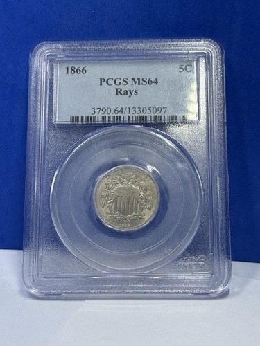 1866 Rays Shield Nickel PCGS MS-64 Great Type Coin! | eBay