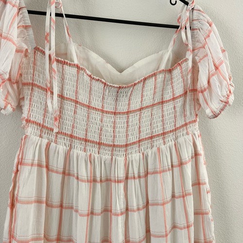 Universal Thread White & Peach Plaid Sweetheart Maxi Peasant Boho Dress ...