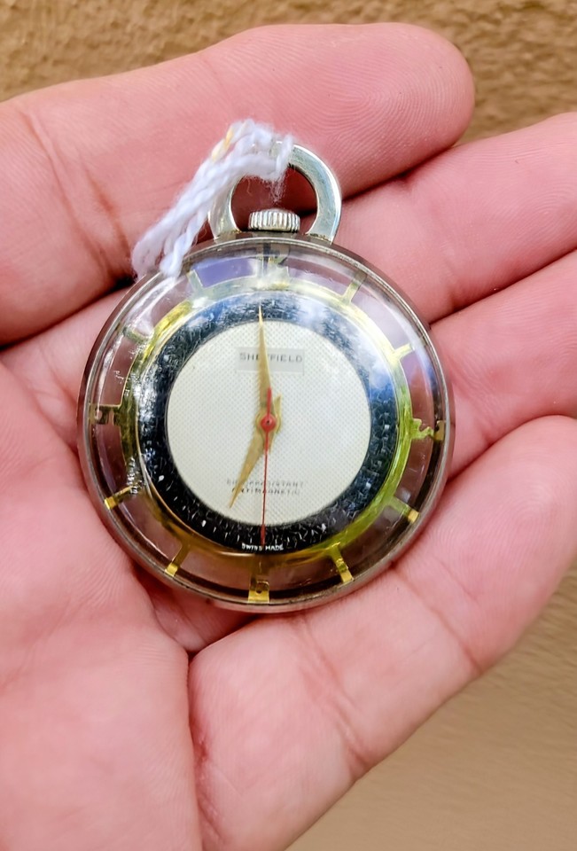 Vintage Sheffield Pocket Watch Pendant Clear Case See Through Skeleton ...