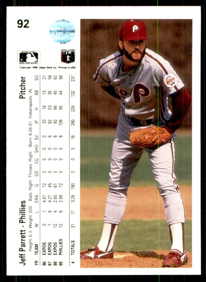1990 Upper Deck Jeff Parrett Baseball Cards #92 | eBay
