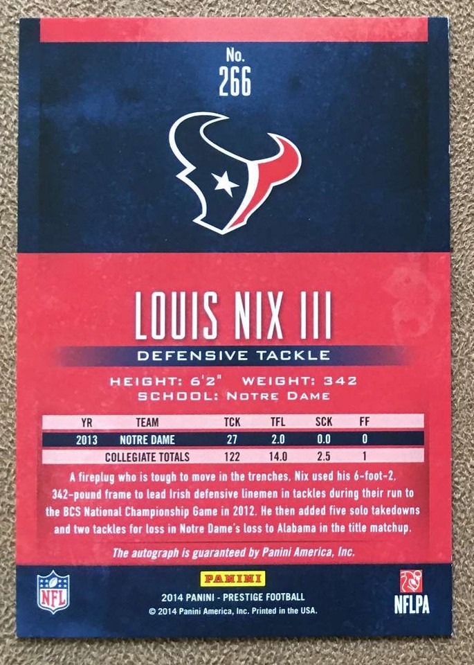 Louis Nix III 2014 Panini Prestige Extra Points Blue Rookie Autograph ...