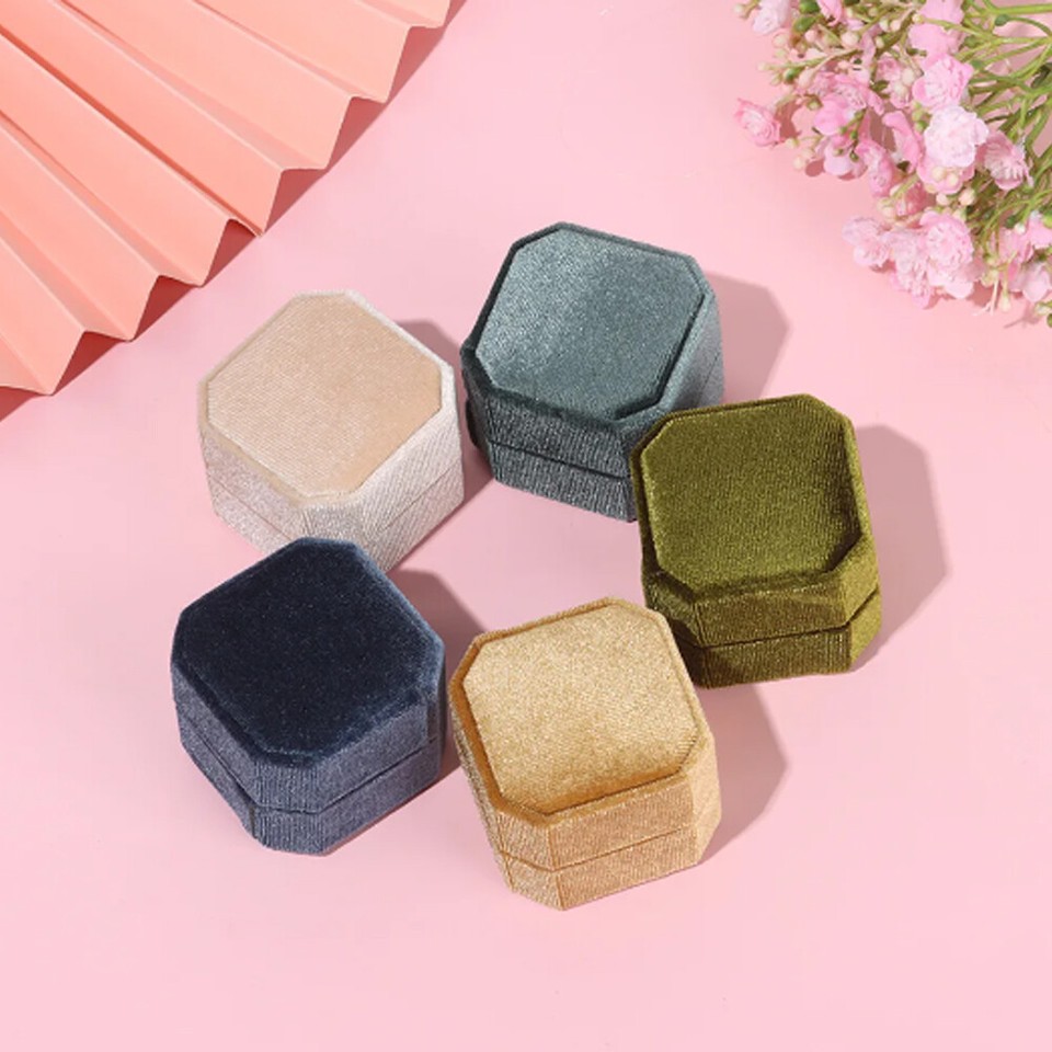 Octagon Velvet Double Ring Box Wedding Ring Storage Boxes with ...