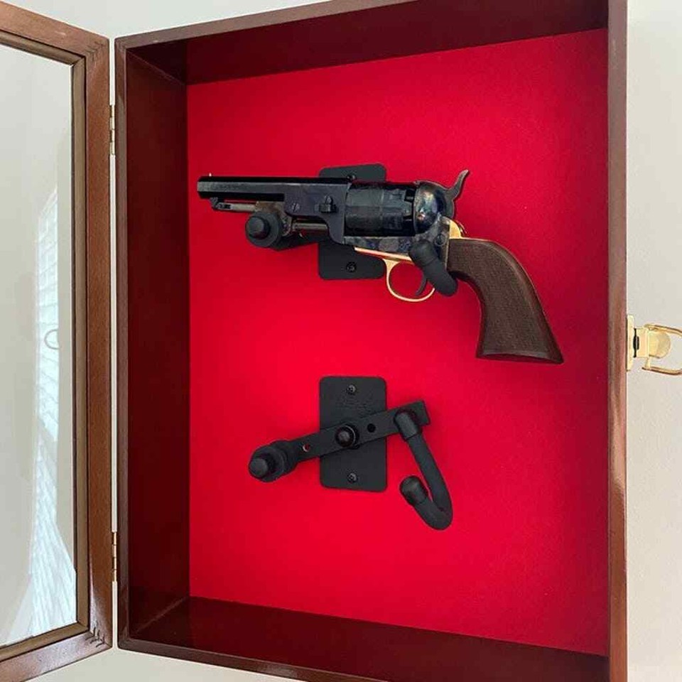 Gun Display Case 18" Walnut Wood Handgun Pistol Revolver Lock Frame ...