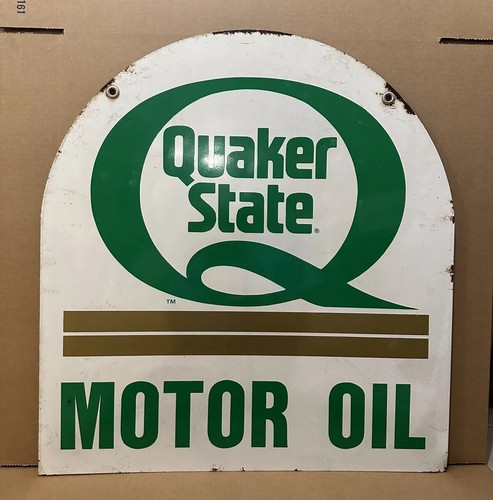 Vintage Quaker State Motor Oil Sign Double Sided Metal Tombstone Garage ...