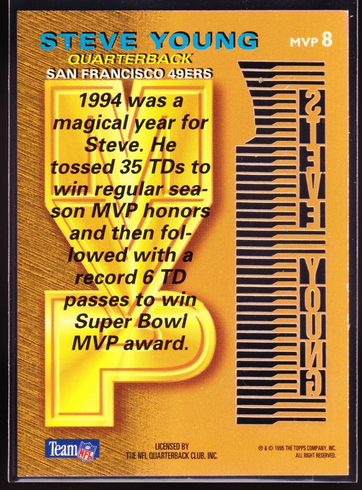 Steve Young SF 49ers Hall of Fame 1995 Stadium Club Die Cut TSC Insert ...