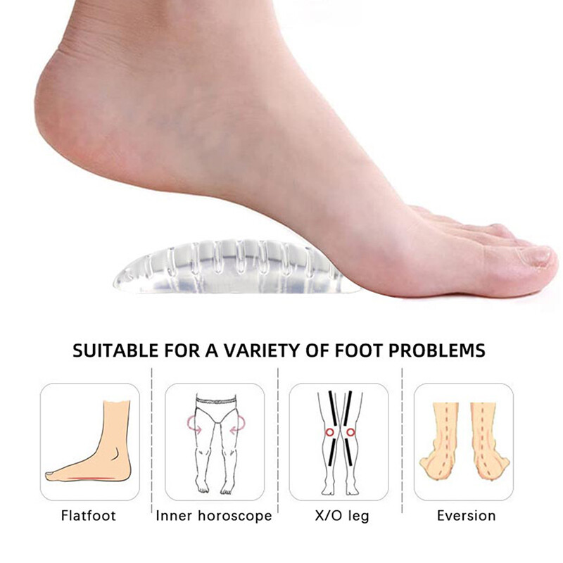 1Pair Clear Silicone Gel Arch Support Shoe Insert Flat Foot Corrector ...