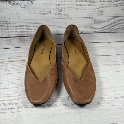 LUCKY BRAND ADOURA Cognac Brown Leather Ballet Flats Women's size 10 ...