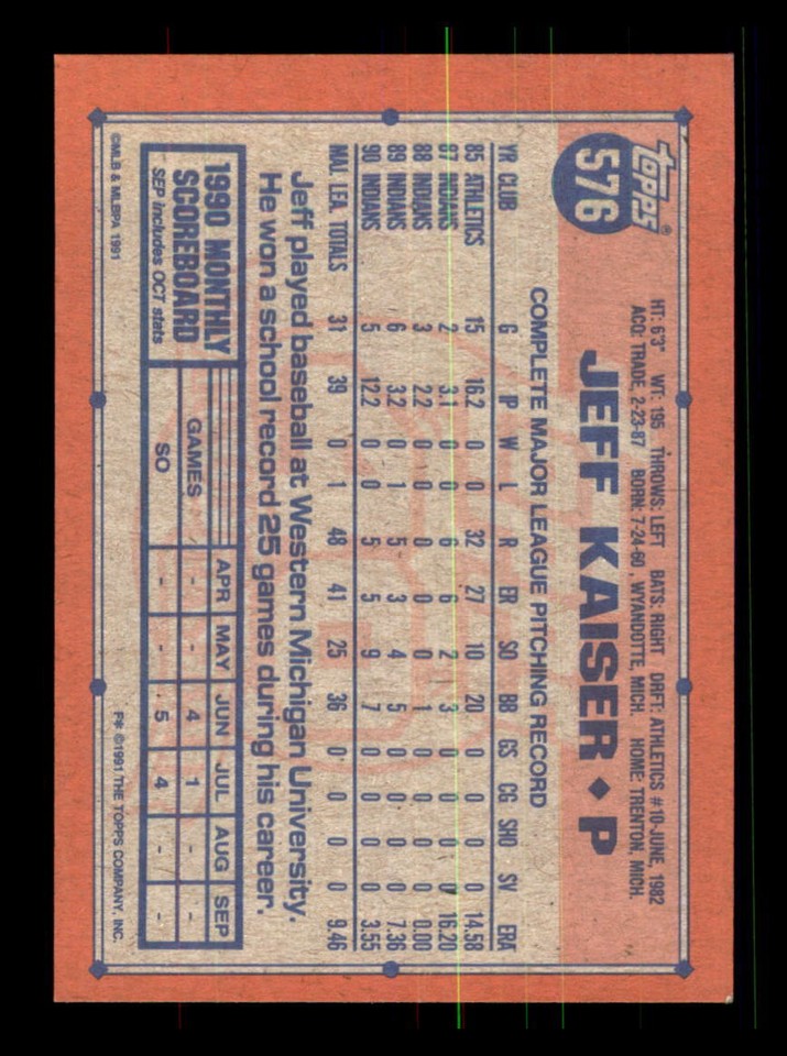1991 Baseball Topps Jeff Kaiser Cleveland Indians #576 | eBay