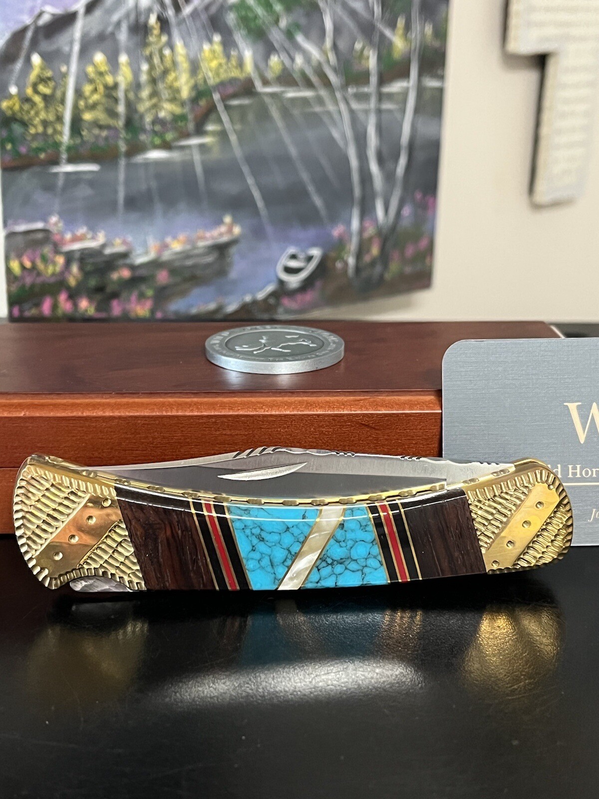 BUCK 110 Hunter Knife Pearl Desert Ironwood & Turquoise By Joshua Kidd ...