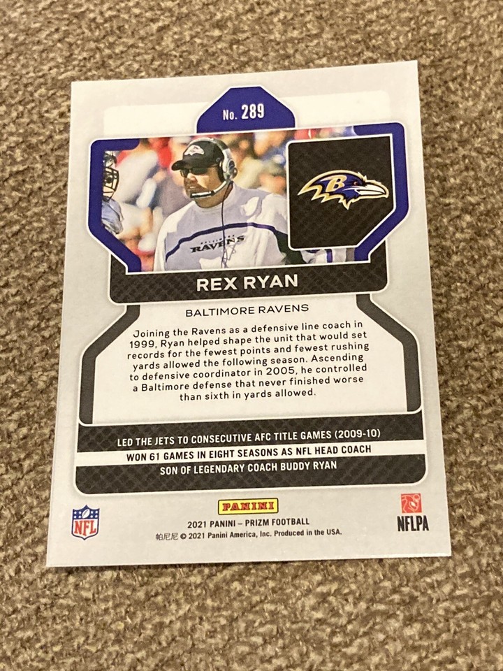 2021 Panini Prizm Rex Ryan Rookie Card RC #289 Ravens | eBay