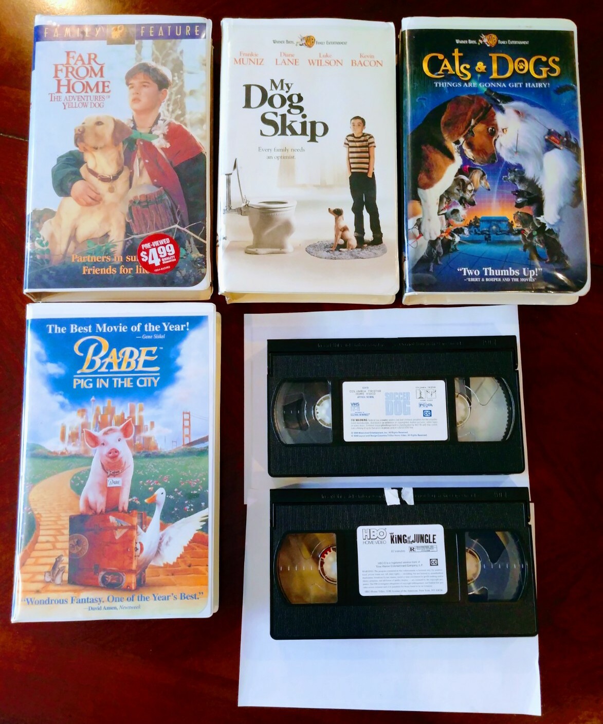 VHS Dog Movies Lot of 6 Far From Home Cats&Dogs My Dog Skip Soccer Dog ...