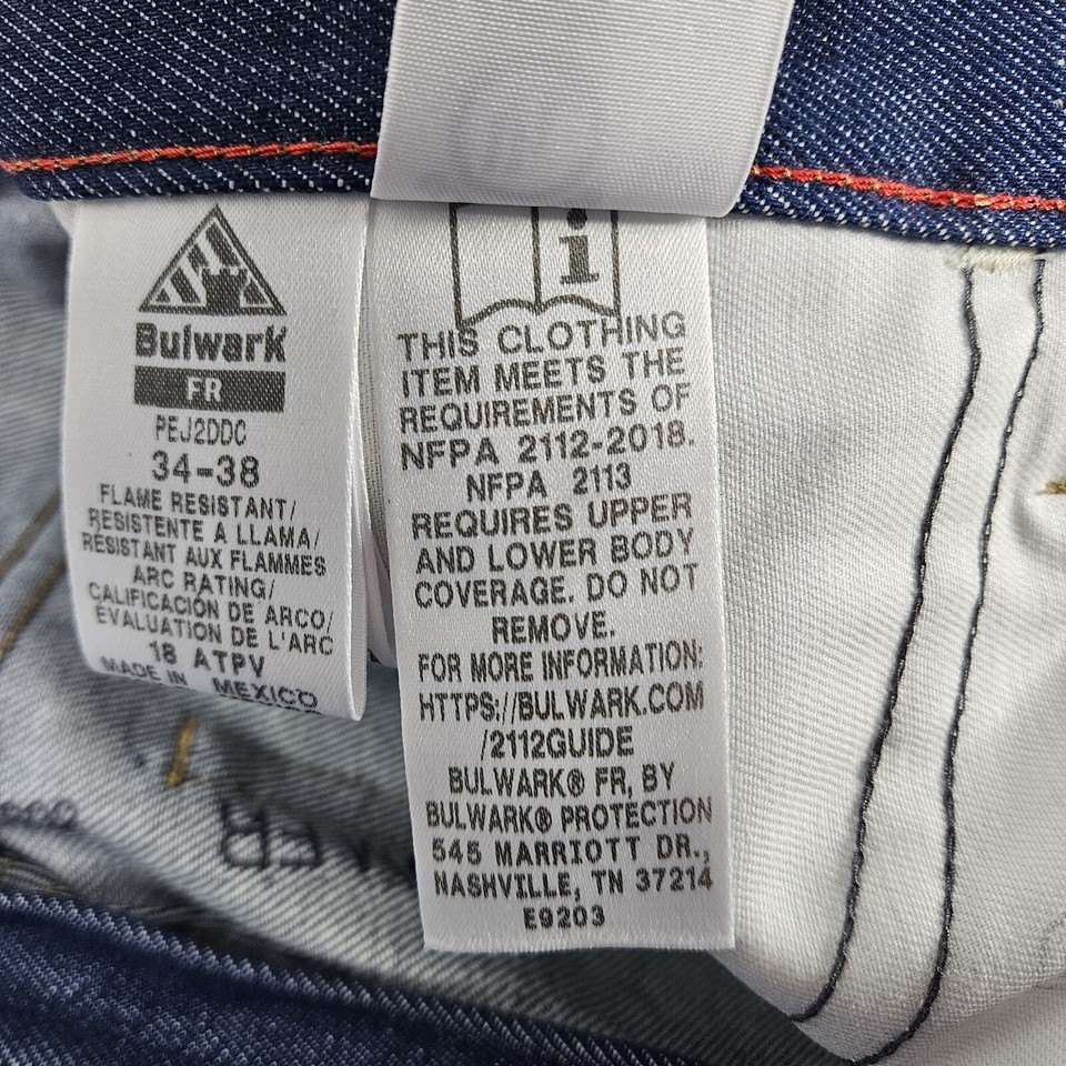 Bulwark FR Blue Jeans Cat 2 2112 Mens 34x38 Denim Flame Resistant Work ...
