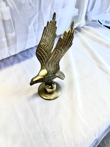 Vintage Solid Brass American Bald Eagle Perched on Ball Statue ...