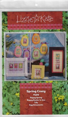 Lizzie Kate ~Spring Crazy # 129~ Cross Stitch Pattern Happy Spring ...