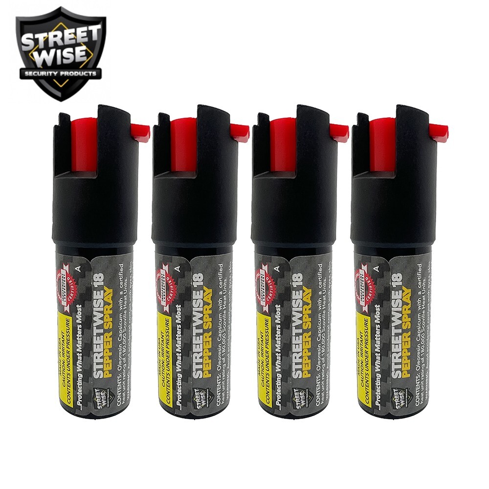 4 pack STREETWISE Pepper Spray 1/2oz Unit OC-18 Safety lock UV Dye Self ...