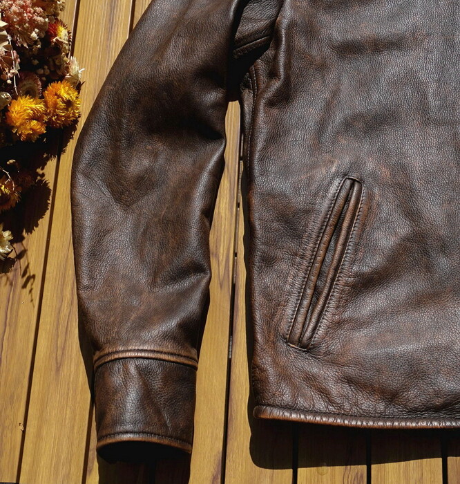 Mens Washed Distressed Tea-core Calfskin Leather Vintage Style Casual ...