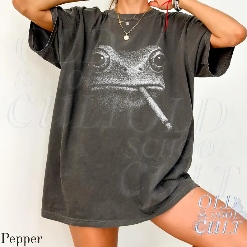 Funny Smoking Frog Meme Shirt, Viral Internet Meme Comfort Colors® Frog ...