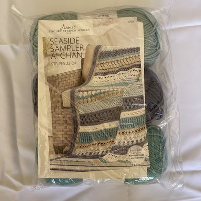 NEW 2000s Annie's Crochet Seaside Sampler Afghan Kit Stitch Stripes 22 ...