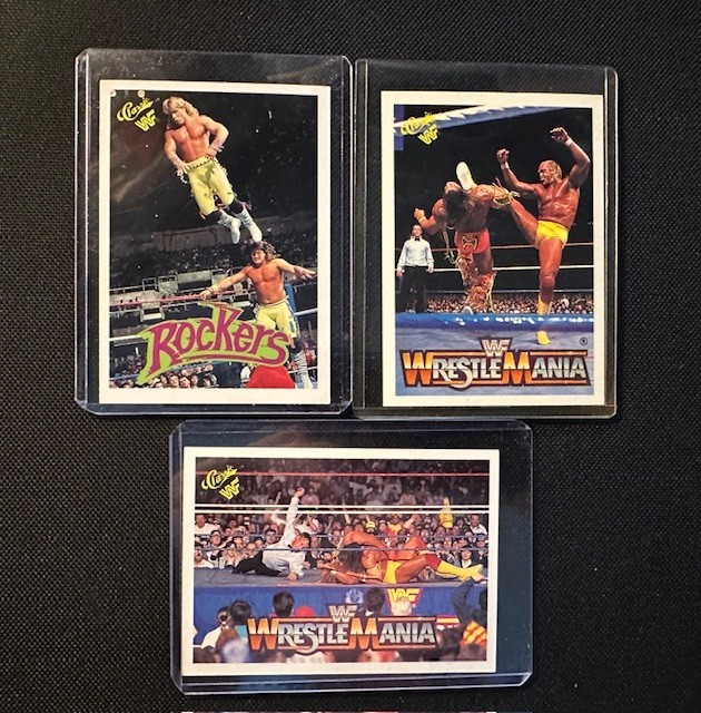 3 Classic WF Wrestle Mania Trading Cards Hulk Hogan Ultimate Warrior ...