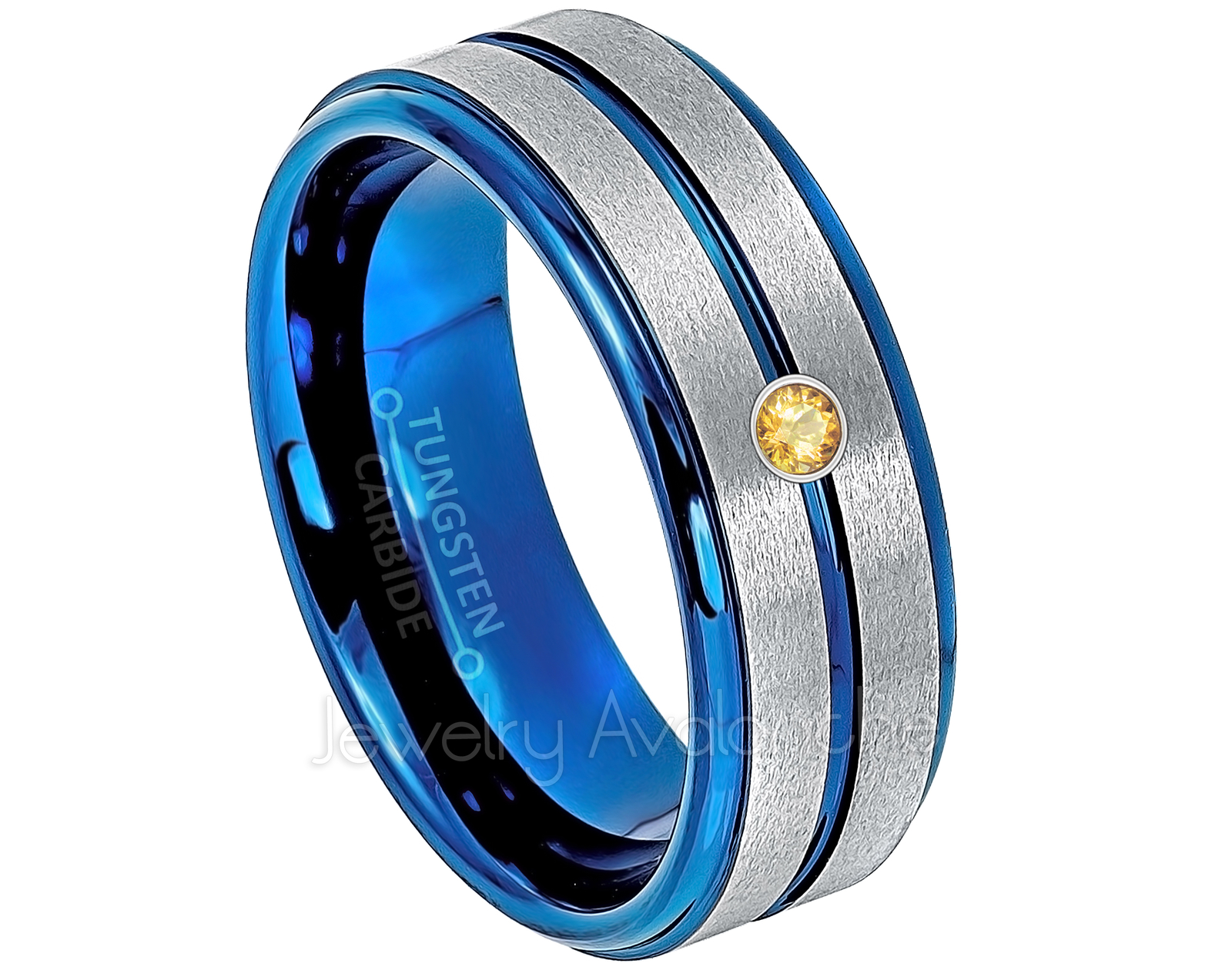 8MM Grooved Center Tungsten Ring Custom Made 0.07ct Citrine Birthstone ...