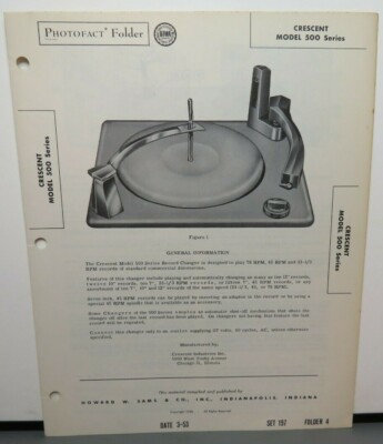 SAMS PHOTOFACT SERVICE MANUAL 197-4 CRESCENT RECORD PLAYER 500 SERIES ...