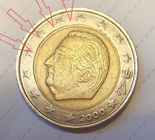 2 Euro Coin 2000 Belgium Albert II - Minting Error (Misaligned Edge ...