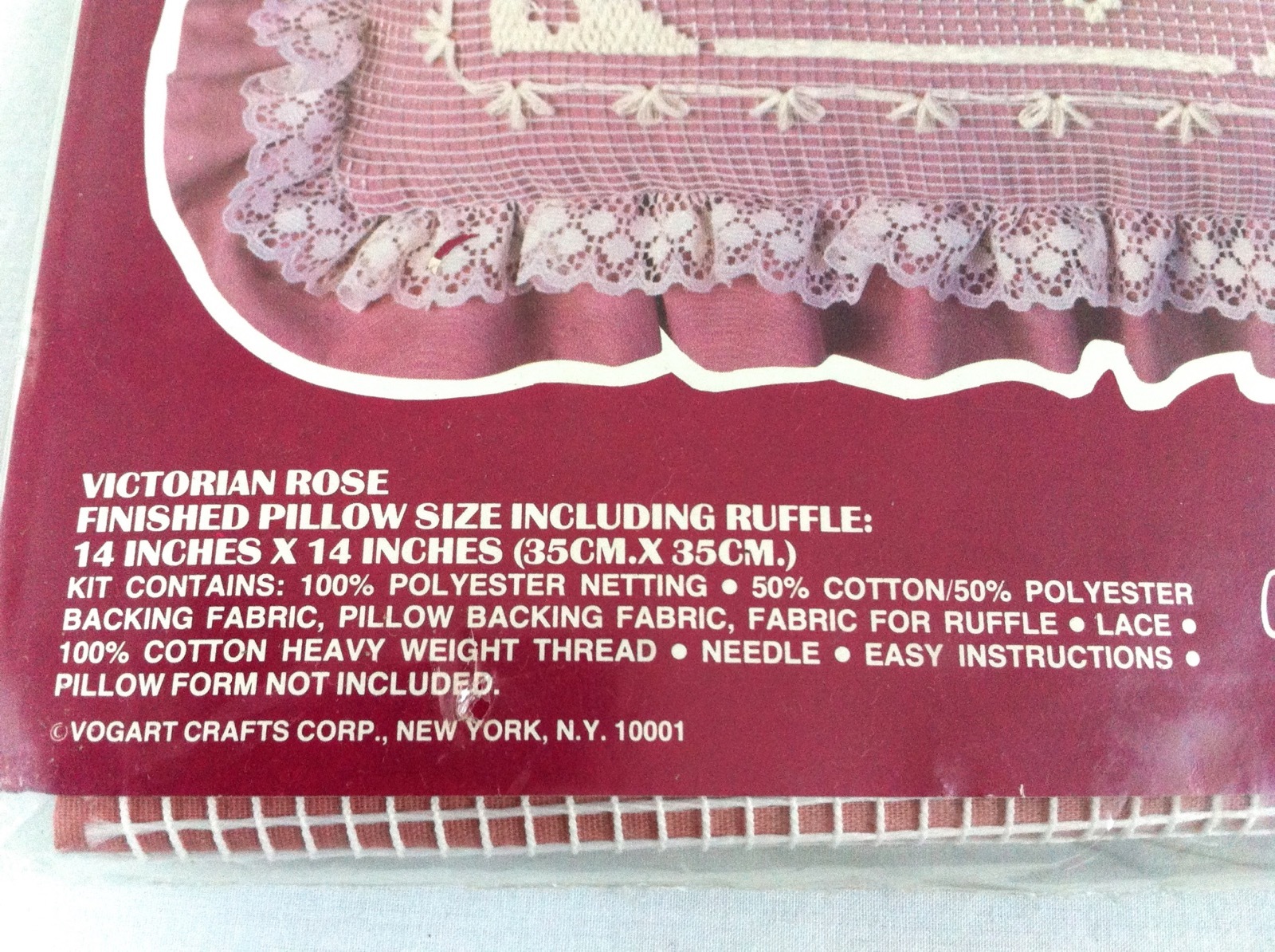 Victorian Rose Lace Net Darning 14in Ruffle Pillow Kit Sealed Vogart ...