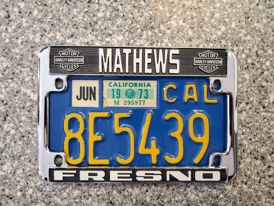 1970 California Motorcycle License Plate, 1973 Validation, DMV Clear ...