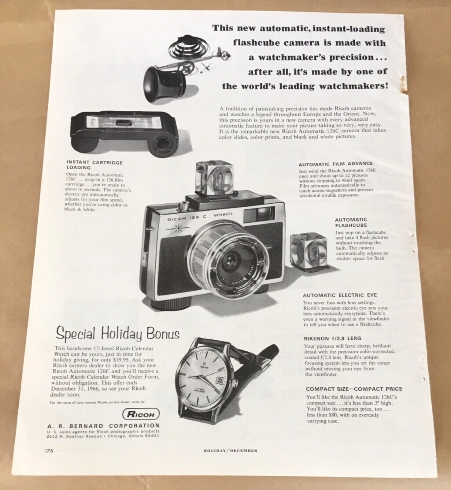 Ricoh flashcube instant camera watch print ad 1966 vintage retro 60s ...