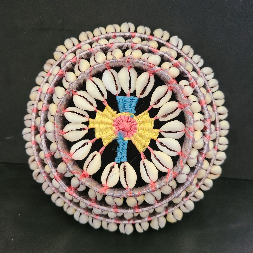 Vtg Cowrie Shell Basket Handmade Woven Nautical Beach Seashell Decor 6. ...