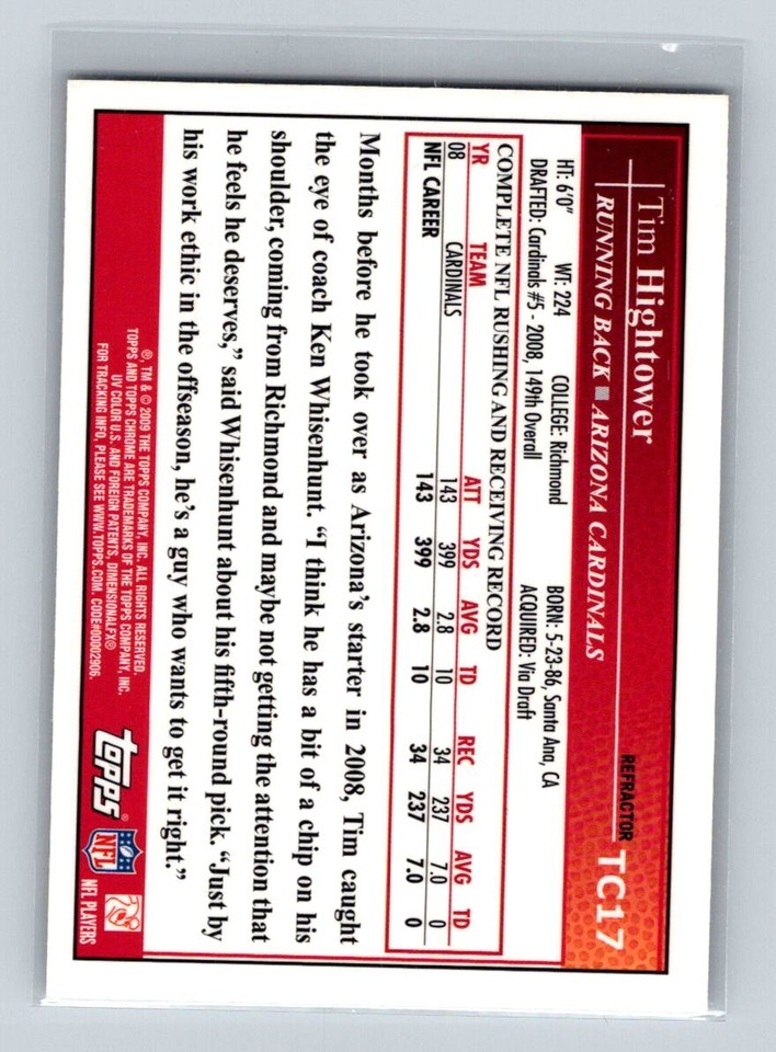 2009 Topps Chrome #TC17 Tim Hightower NM | eBay