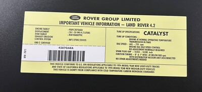 Emission sticker BTR7871 | Land Rover and Range Rover Forum