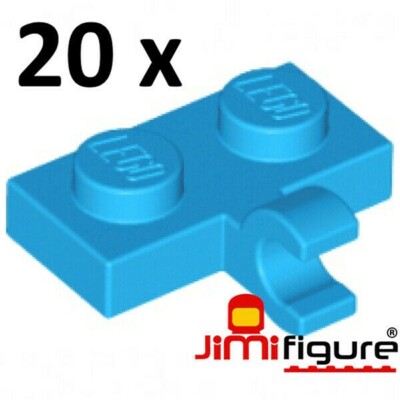 NEW 20 x LEGO 1x2 Modified Plate with Horizontal Side Clip Dark Azure ...