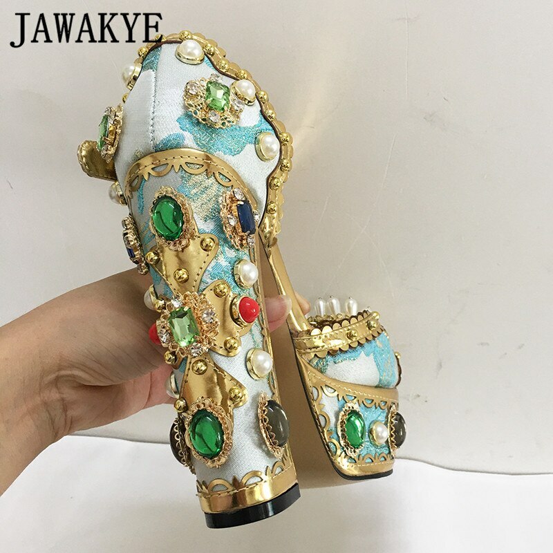 Blue Gemstone Platform Sandals Super High Heel Metal Luxury Party Shoes ...