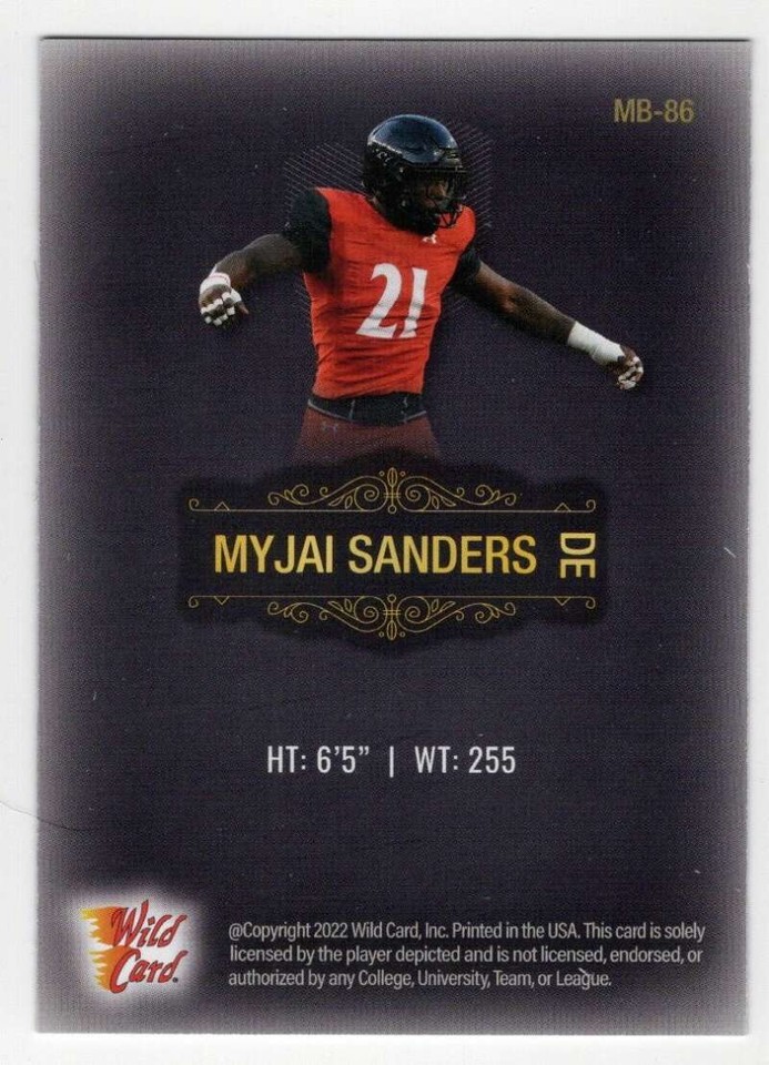 MYJAI SANDERS RC 2022 Wild Card Black Matte ROOKIE #86 Cardinals NFL ID ...