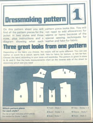 Dressmaking Pattern #1 - Jacket/3 Styles (Size A, B & C) | eBay