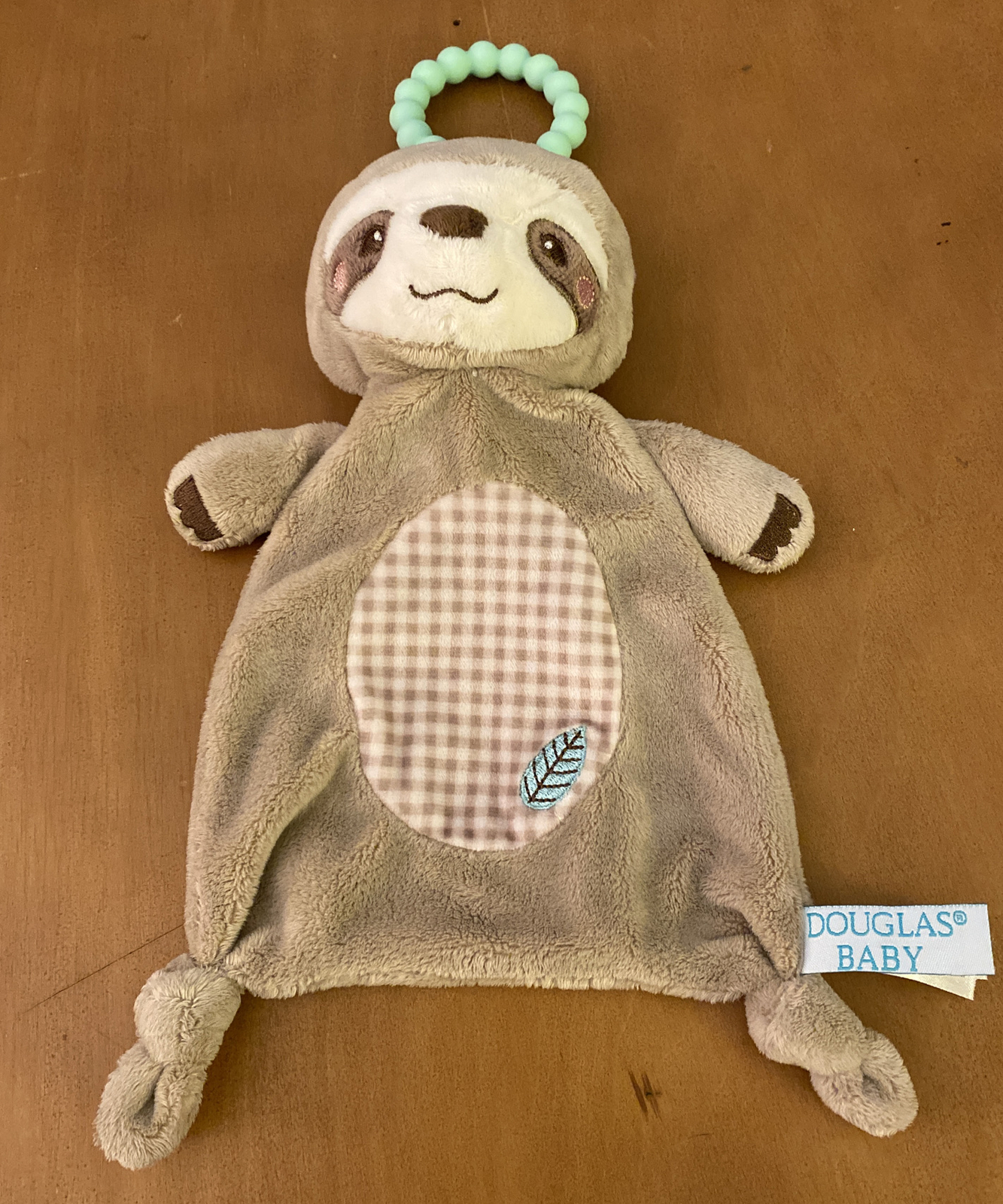 Douglas Baby Lovey Sloth Brown Knotted Gingham 11” Teething Ring | eBay