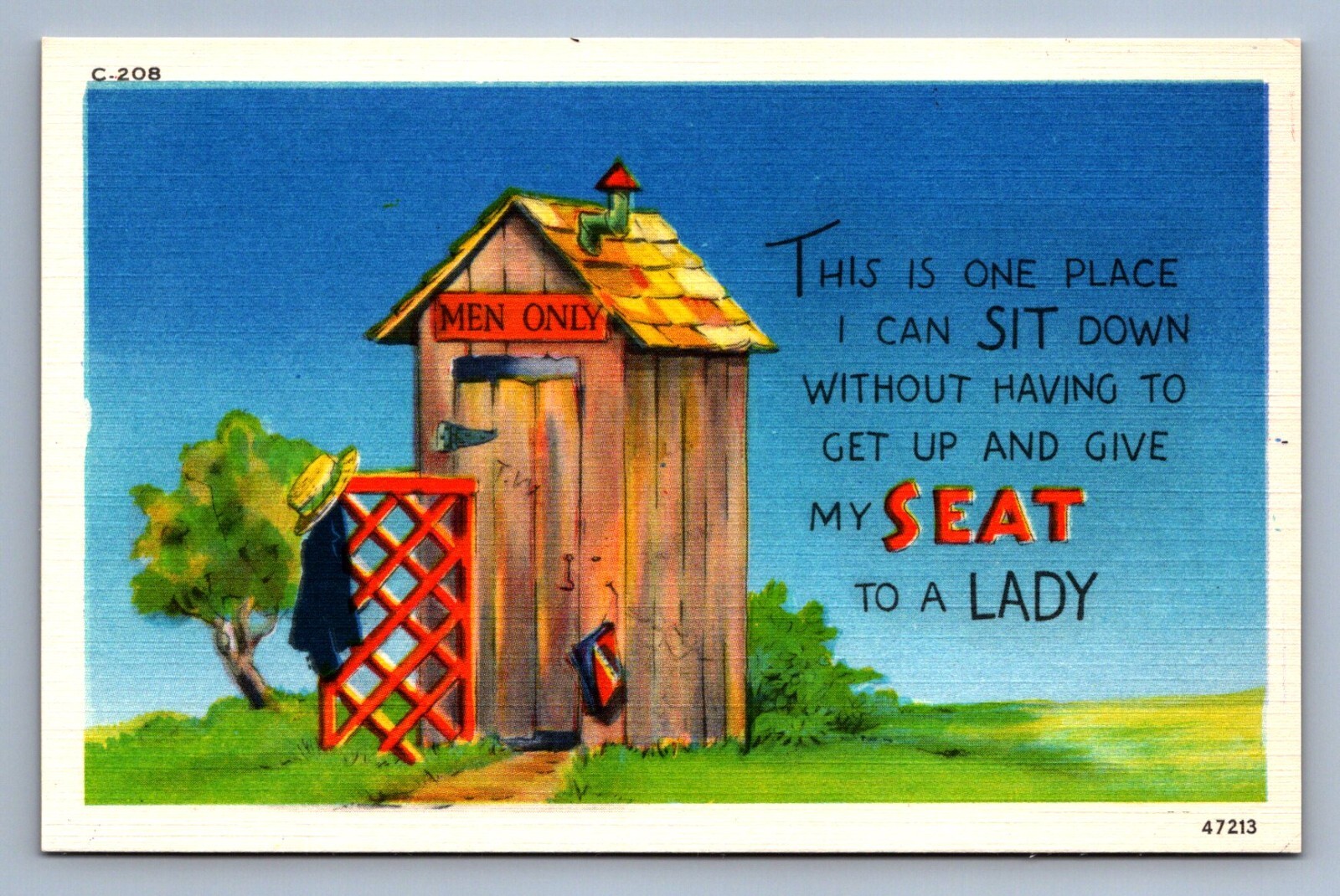 Postcard Vtg Humor Outhouse This Is One Place I Can Sit Down Without ...